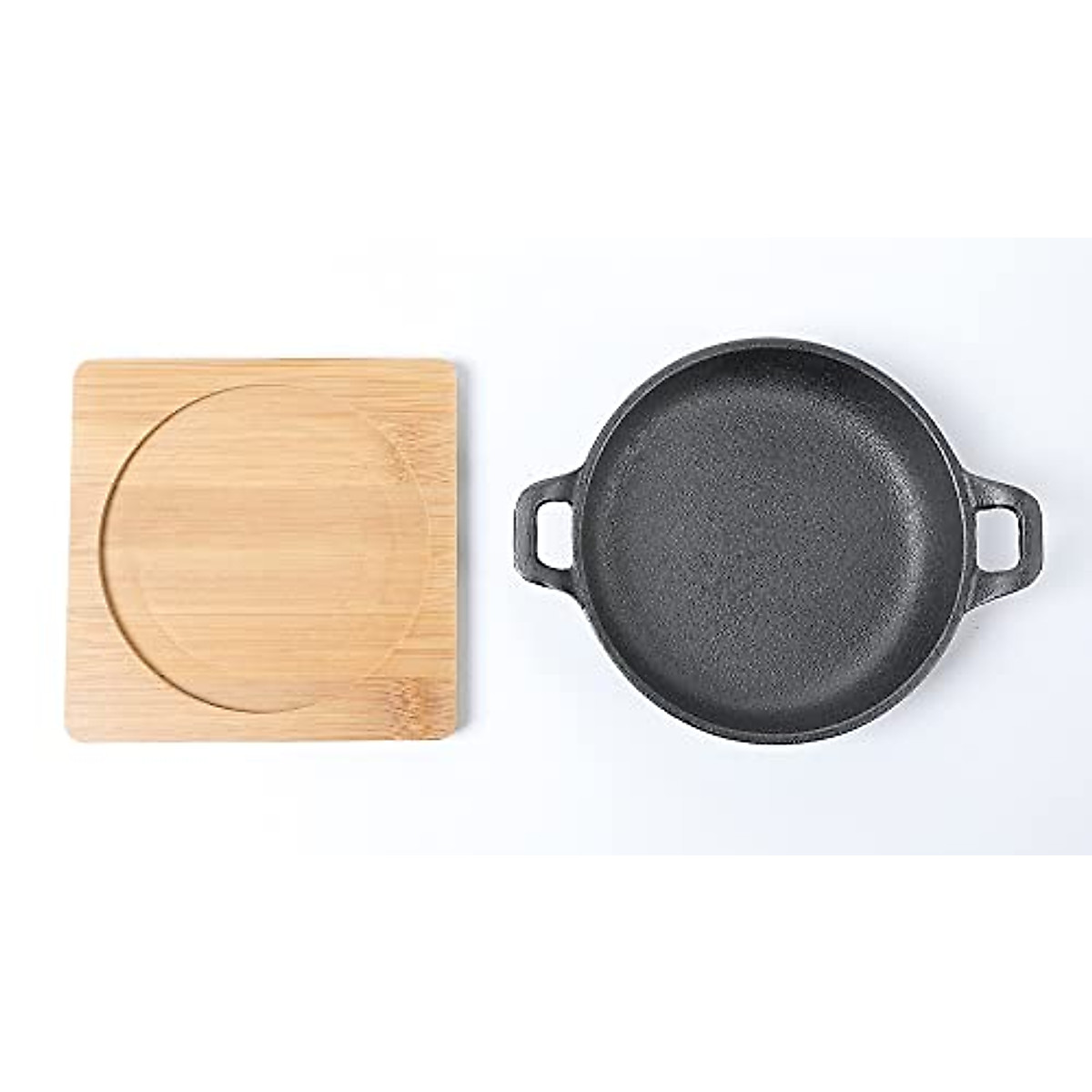 HAWOK Cast Iron Mini Serving Bowl Dia.5.6 inch with Bamboo Tray