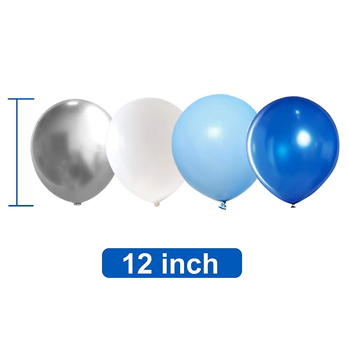Blue Silver White Latex Balloons, 50pcs 12 inch Royal Blue and Silver Metallic Balloons for Birthday Wedding Party Decoration