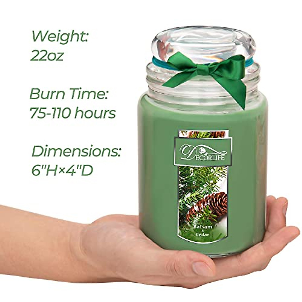 Decorlife 22 oz Scented Candles, Large Balsam & Cedar Christmas Candles with 2 Wicks, Strong Smelling and 110 Hours Long Lasting Time, 2-Pack