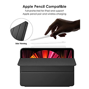 DTTO for iPad Pro 11 Inch 4th/3rd/2nd/1st Generation 2022/2021/2020/2018 Case, Also Fit iPad Air 11-Inch/5th/4th Gen, Slim Lightweight Trifold Stand Soft Back Cover，Auto Sleep/Wake,Black