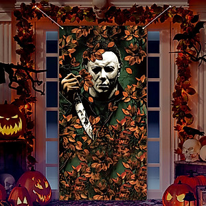 Michael Myers Door Cover Scary Creepy Halloween Photo Backdrop Halloween Birthday Party Decorations and Supplies for Home