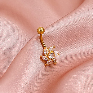 2Pcs Detoxifying Slimming Acupointtherapy Bellyring, Flower Butterfly Belly Button Rings, Lymphdrainage Bellybutton Rings, Non Piercing Acupressure Slimming Belly Button Rings (Flower)