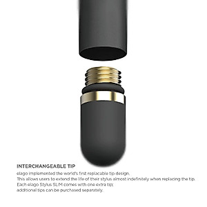 elago Premium Aluminum Stylus Pens for All Touch Screen Tablets/Cell Phones [Slim][Black], Replaceable Tip, Extra Tip Included, Compatible with iPhone, iPad, Galaxy S Series, Galaxy Tab, Kindle Fire