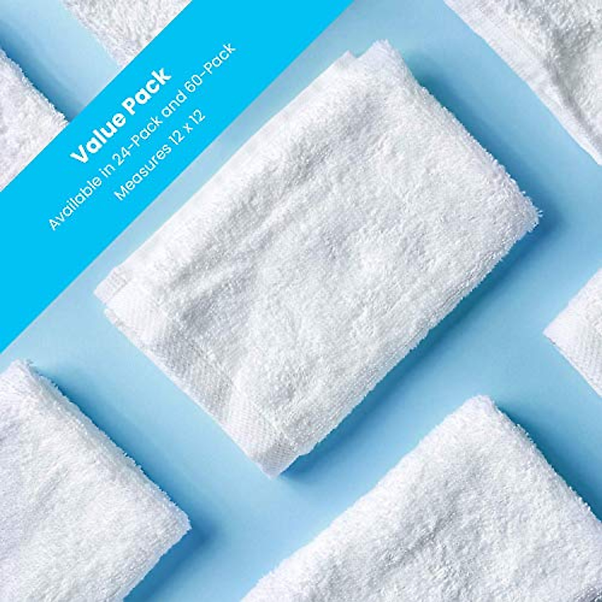 Zeppoli Wash Cloth Towels by Royal, 60-Pack, 100% Natural Cotton, 12 x 12, Soft and Absorbent, Machine Washable, White (60-Pack)