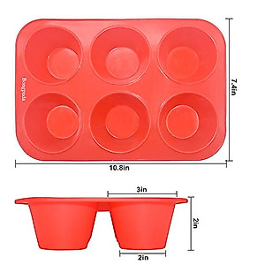 Bongpuda Silicone Large Muffin Pan 2 Pack,6 Cup Large Silicone Cupcake Pan,Non-Stick Jumbo Muffin Pans,Food Grade Cupcake Molds,Perfect for Egg Muffin,Big Cupcake