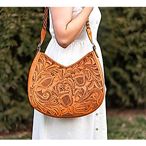 Mauzari Sonoma Women's Large Tooled Leather Hobo Handbag (Honey)