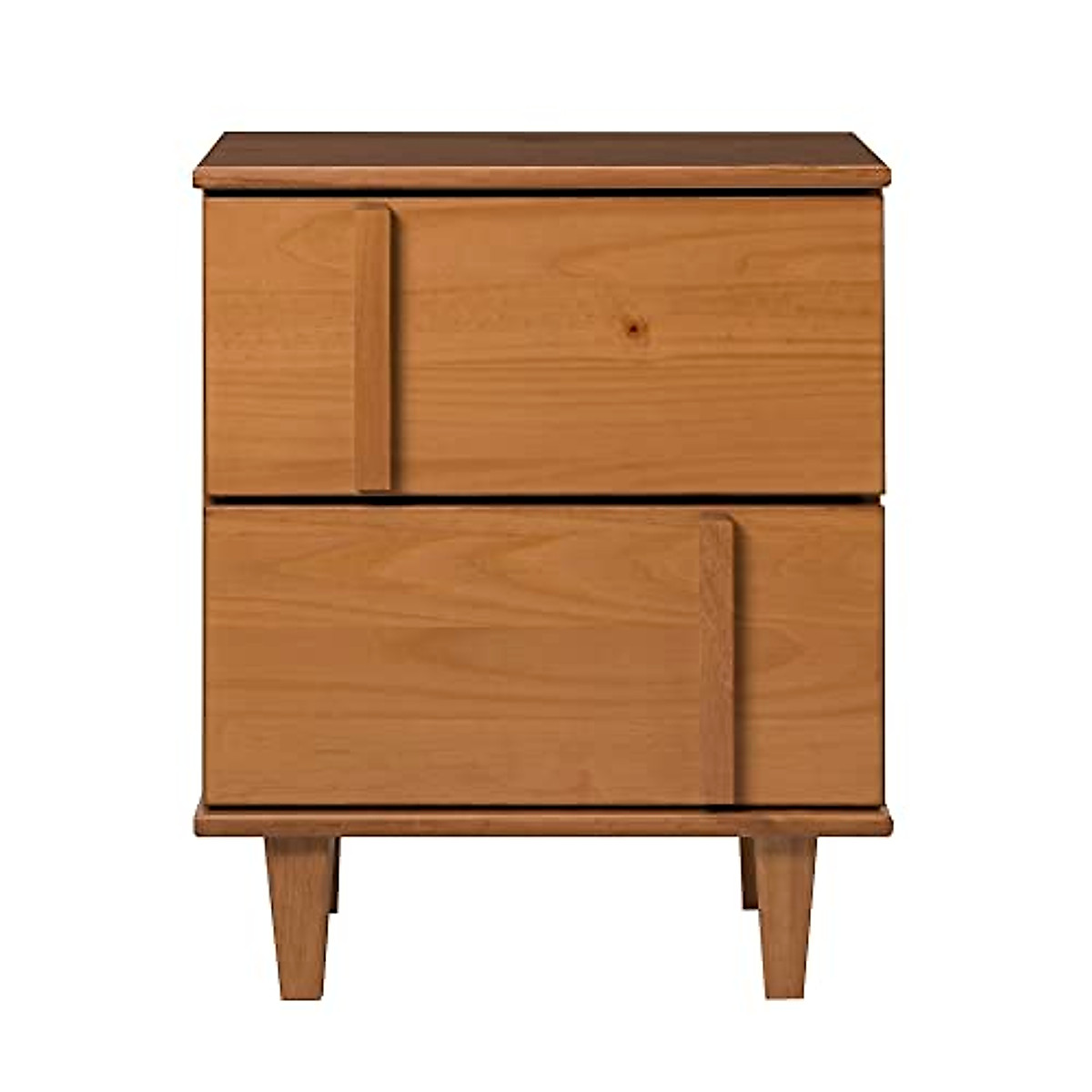 Walker Edison Sprague Contemporary Detailed Drawer Solid Wood Nightstand, 20 Inch, Caramel