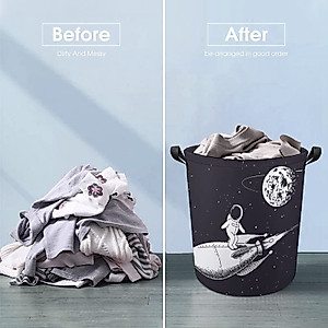 HoaMoya Collapsible Astronauts Fly Rocks from The Moon Laundry Hamper Nursery Hamper Large Waterproof Baby Clothes Toy Storage Basket Bin for Kids Boys Girls Bedroom Bathroom