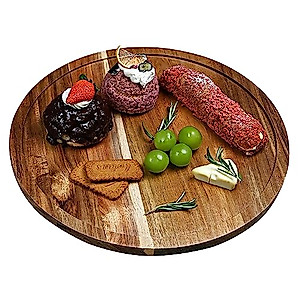 EPOEYK 13" Wooden Lazy Susan Organizer Acacia Wood Turntable for Cabinet and Table Versatile Kitchen Storage Solution with 3mm Lip to Protect (Acacia Wood)