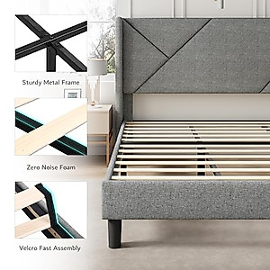 iPormis King Size Wingback Bed Frame, Modern Platform Bed with Minimalist Headboard, 8-in Storage Space/Heavy-Duty Structure/No Box Spring Needed/Noise-Free, Light Gray