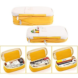 Oyachic Big Capacity Pencil Case Telescopic Pencil Pouch Zipper Pen Bag Canvas Markers Organization Makeup Bag Stationery Box Pencil Holder Office School Supplies