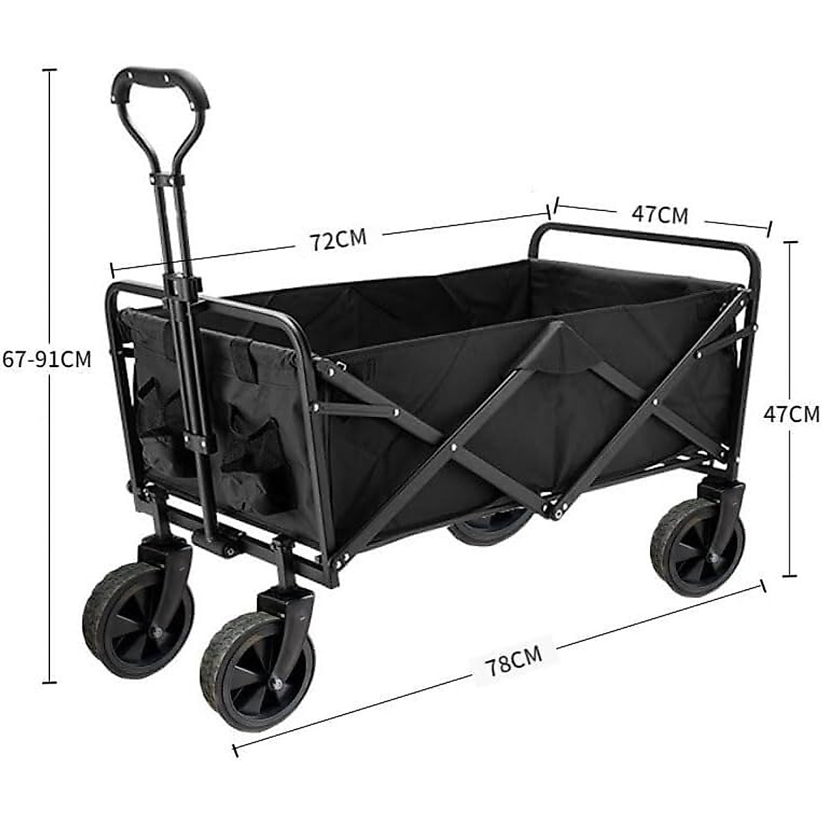 MeRcri Collapsible, Wagon Compras Convenient Collapsible Outdoor Utility Wagon - Heavy Duty, Adjustable Handle, Drink Holders - Portable Camping Trolley with Storage Bag