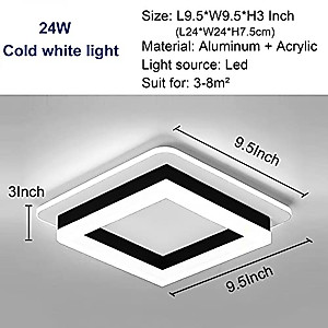 CANEOE Square Modern Led Ceiling Light Fixture, 24W Black Flush Mount Hallway Ceiling Light Small Close to Ceiling Lamp for Living Room Bedroom Kitchen Balcony Cloakroom (Cool White, 6000K)
