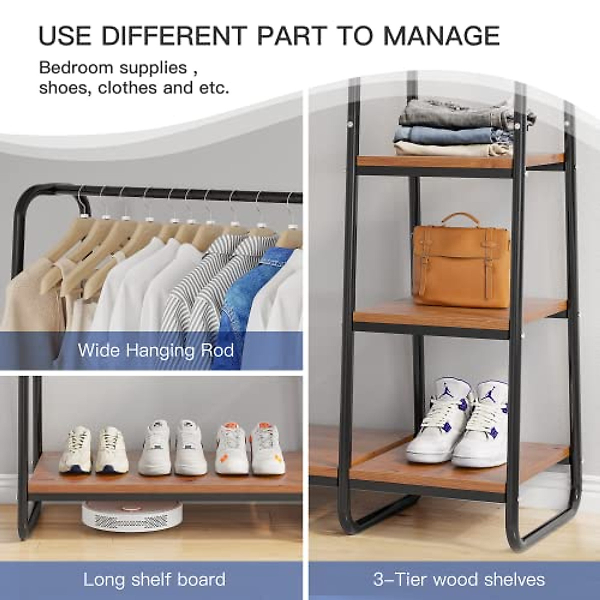 Raybee Clothing Rack 67”H Clothes Rack with Shelves Clothing Racks for Hanging Clothes Heavy Duty Garment Rack Portable Clothing Rack with Shelves Free Standing Wardrobe Closet 67" Hx39.8 Lx15.8 D