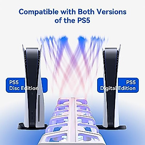 Cooling Accessories for PS5, HZLucki Upgraded PS5 Fan Cooling Fan with LED Light + USB3.0 Hubs, Efficient Cooling System Compatible with Playstation 5 Digital & Disc Edition (White)