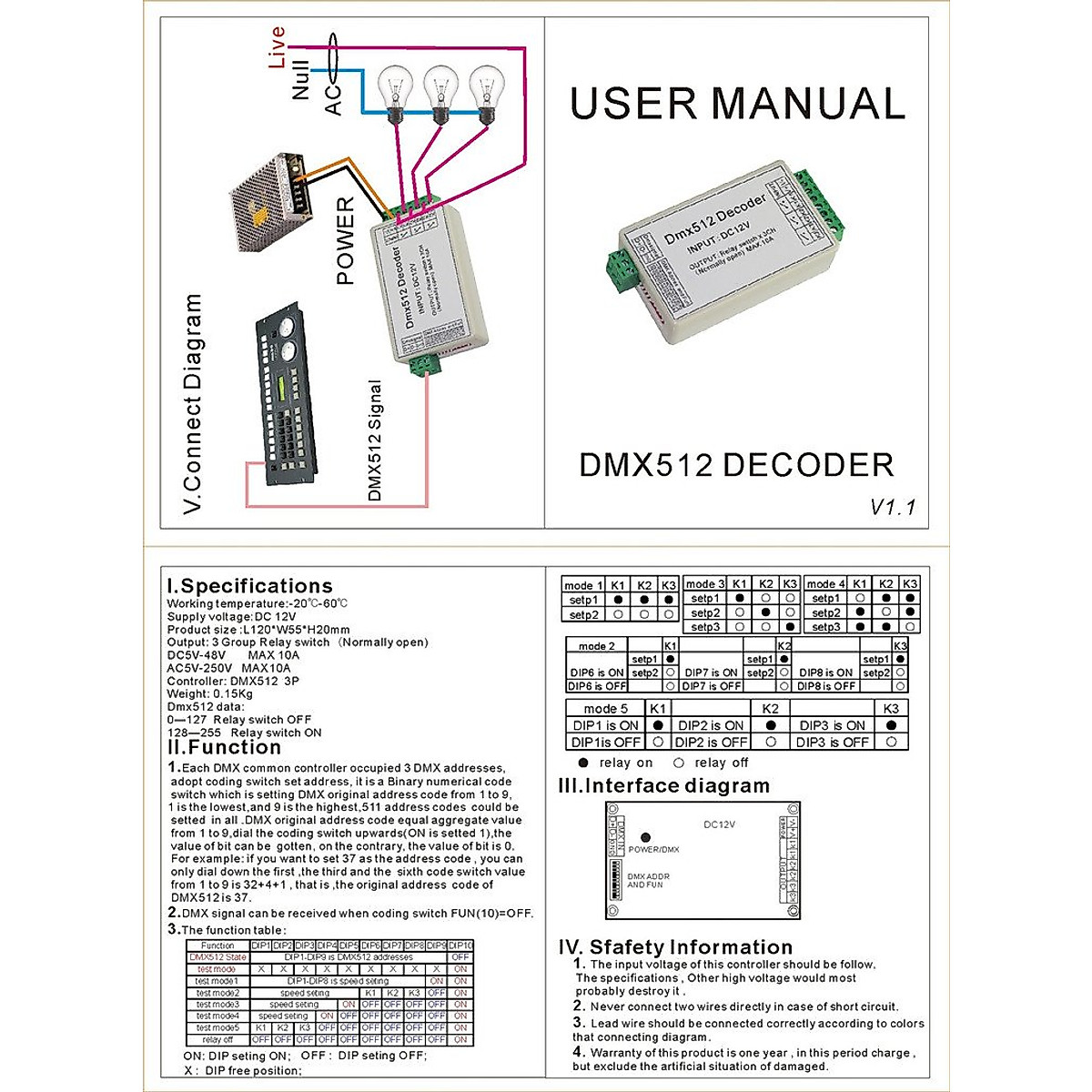 3 Channel 5A DMX512 Decoder Controller Relay Switch Kit DIY Converter DMX Dimmer Relay With Protective Shell