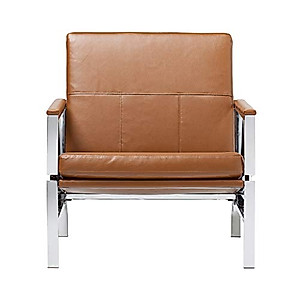 Studio Designs Home Modern Atlas Accent Chair for Living Room Bedroom, Bonded Leather, Caramel Brown, 72004