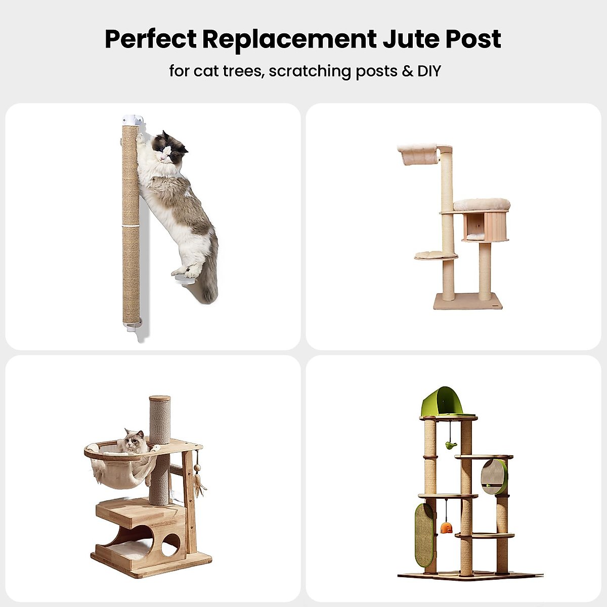 SVD.PET Cat Scratching Post Replacement, 17” x 2.95” Jute Rope Cat Tree Replacement Post, Refill Scratcher Posts with M8 Screws for Indoor Cat Tree, Cat Tower and DIY Cat Scratcher (2PCS)