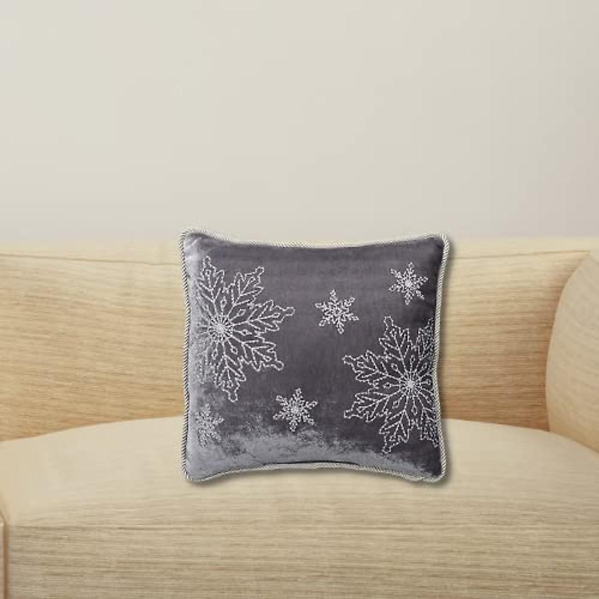 Comfy Hour Let It Snow Collection 14"x14" Winter Christmas Snowflake Accent and Throw Pillow Seasonal Cushion, Dark Gray, Polyester