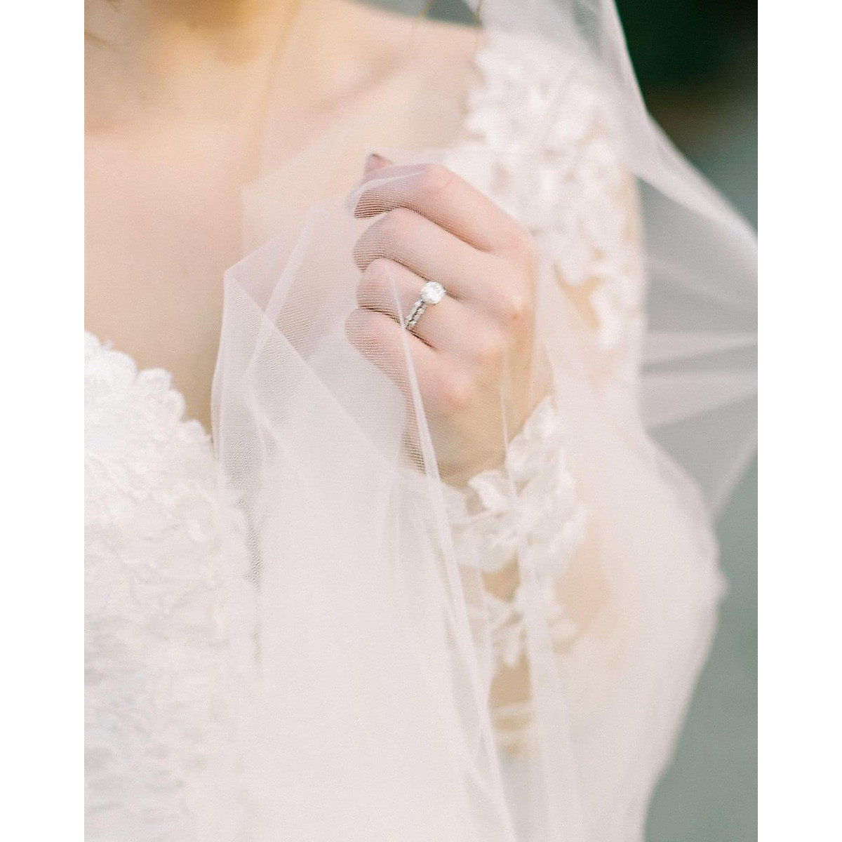 Latious 1 Tier Wedding Bride Veil Ivory Simple Fingertip Bridal Tulle Veils with Comb for Brides and Women (Ivory)