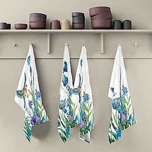 SLHKPNS Spring Blue Bird Flowers Kitchen Dish Towel Set of 4,Floral Summer Leaves 18x28in Absorbent Dishcloth Reusable Cleaning Cloths for Household Use