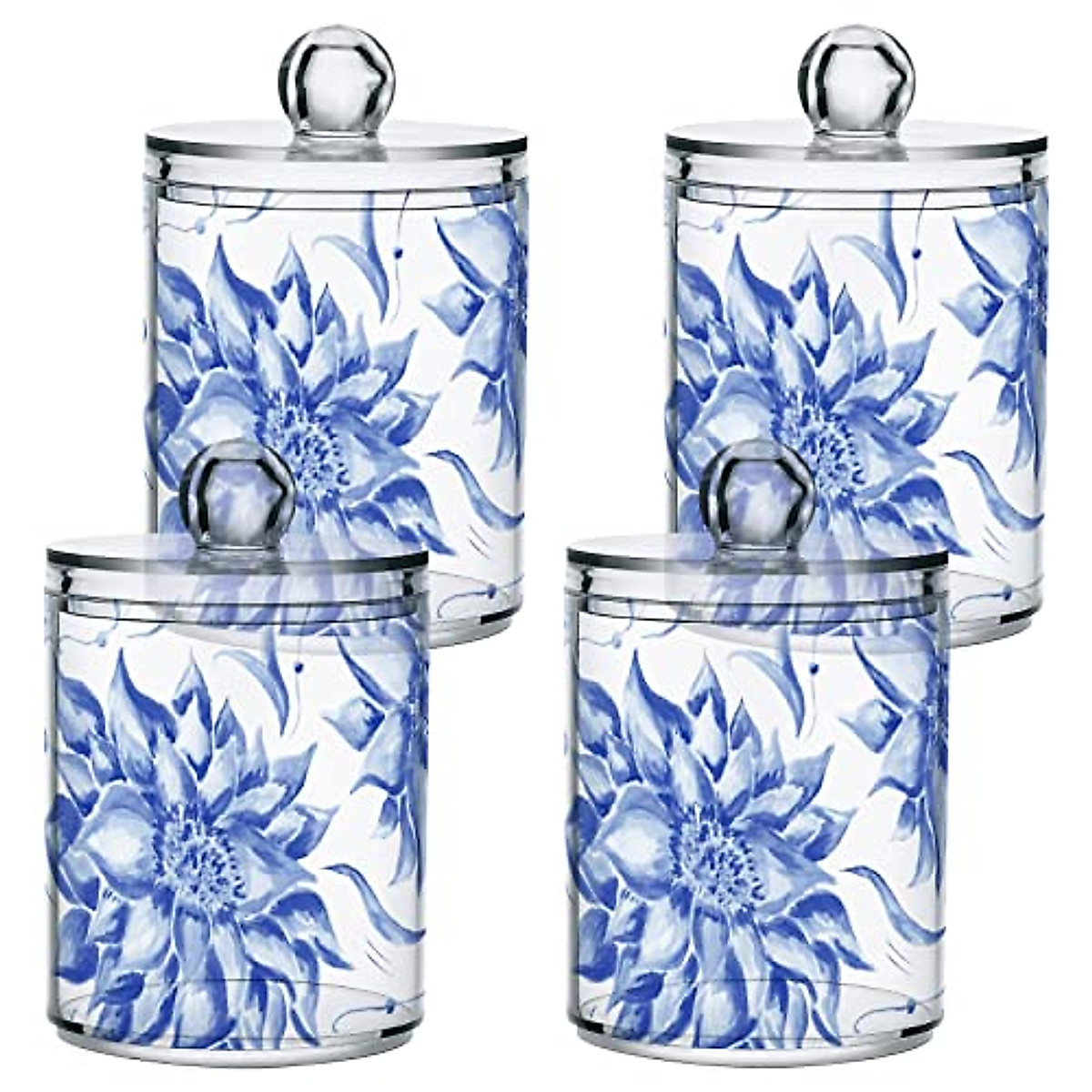 Tatenale Q tip Holder with Lid Cotton Swab Holder Dispenser Container Organizer Cotton Ball Jar Plastic Jars for Cotton Pad Bathroom Vanity Makeup Organizer 2Pack