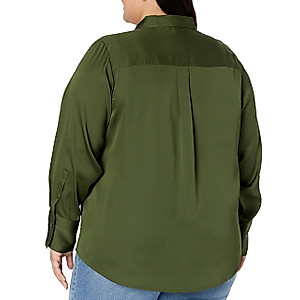 Amazon Essentials Women's Classic-Fit Satin Button Down Blouse (Available in Plus Size), Dark Olive, X-Large