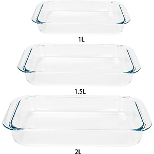 2 Pack 1-Quart Tempered Glass Oblong Baking Dishes, Personal Sized Bakeware and Cookware