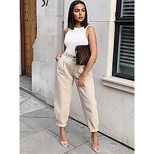 REORIA Womens Sexy Sleeveless High Neck Racer Back Halter Thong Bodysuits Leotard Tank Tops White Large