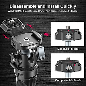 ULANZI Camera Tripod, MT-46 Aluminum Alloy Phone Tripod for Camera with F38 Quick Release Plate, 4 Levels Adjustment 360 Ball Head with Cold Shoe Lightweight Portable Vlog Travel Selfie Stick for DSLR