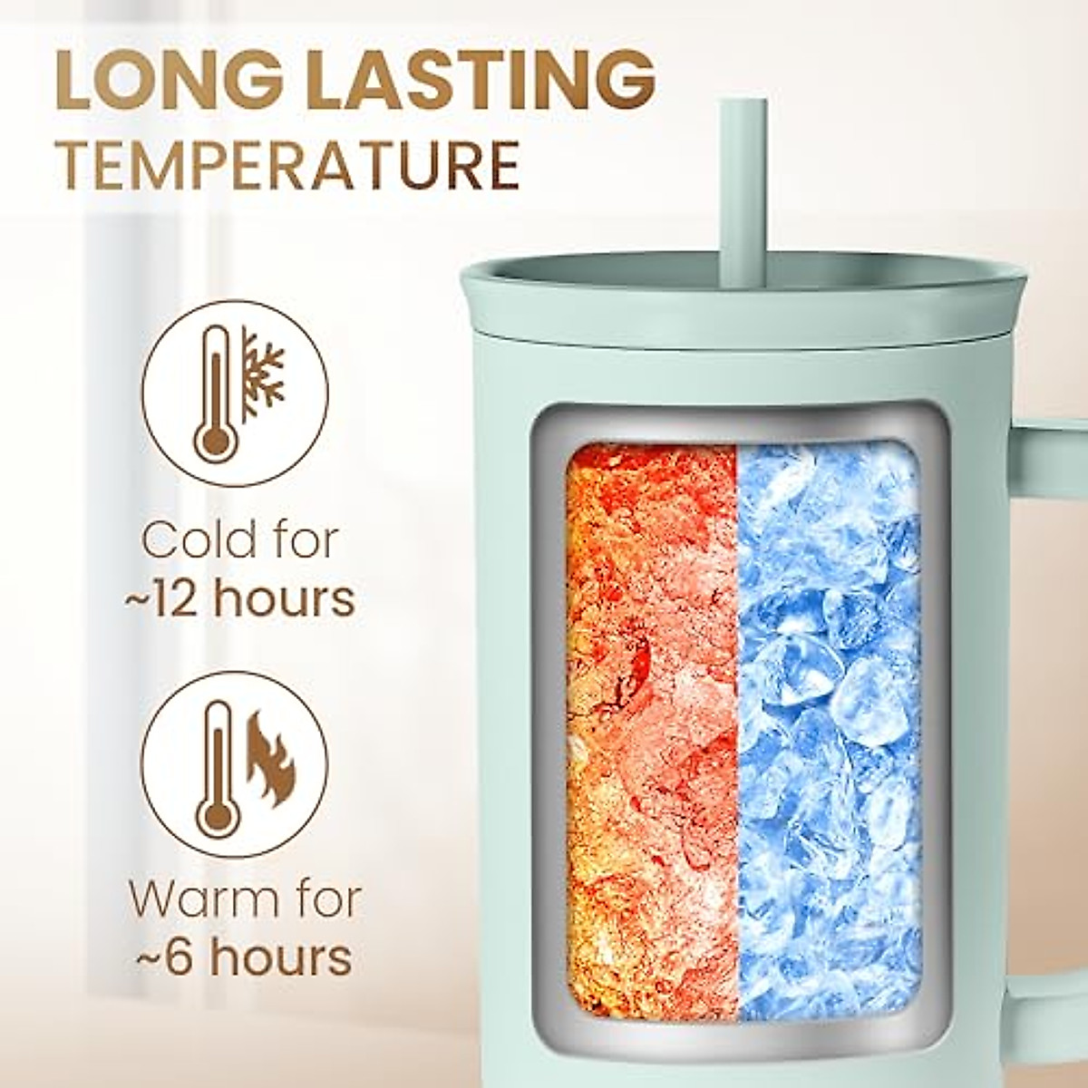 SANDJEST Stainless Steel Tumbler 40oz with Handle Initial J and Canvas Tote Bag