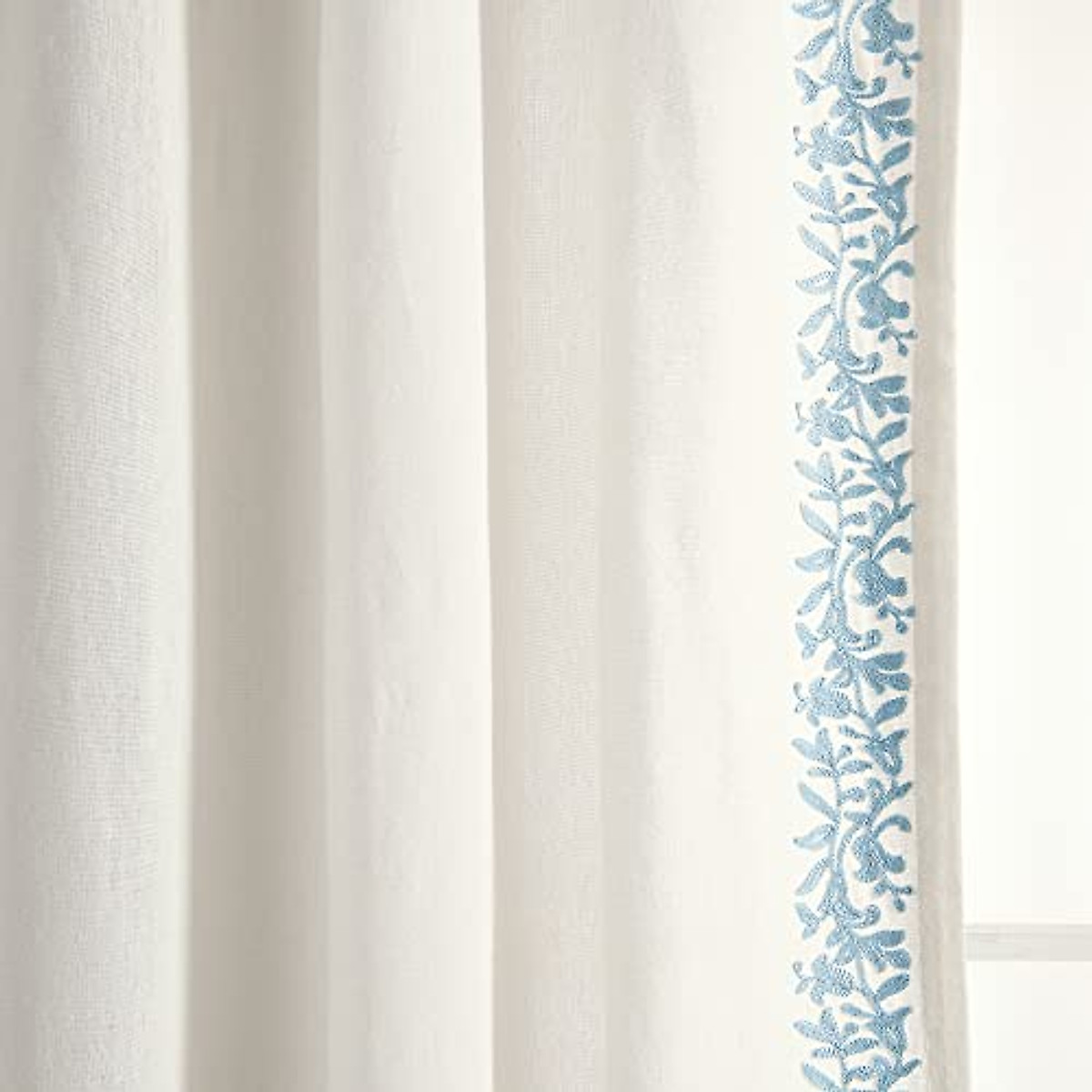 Lush Decor Luxury Modern Flower Linen Like Embroidery Border Window Curtain Panel (Single Panel), 84" L x 52" W, Off-White & Blue