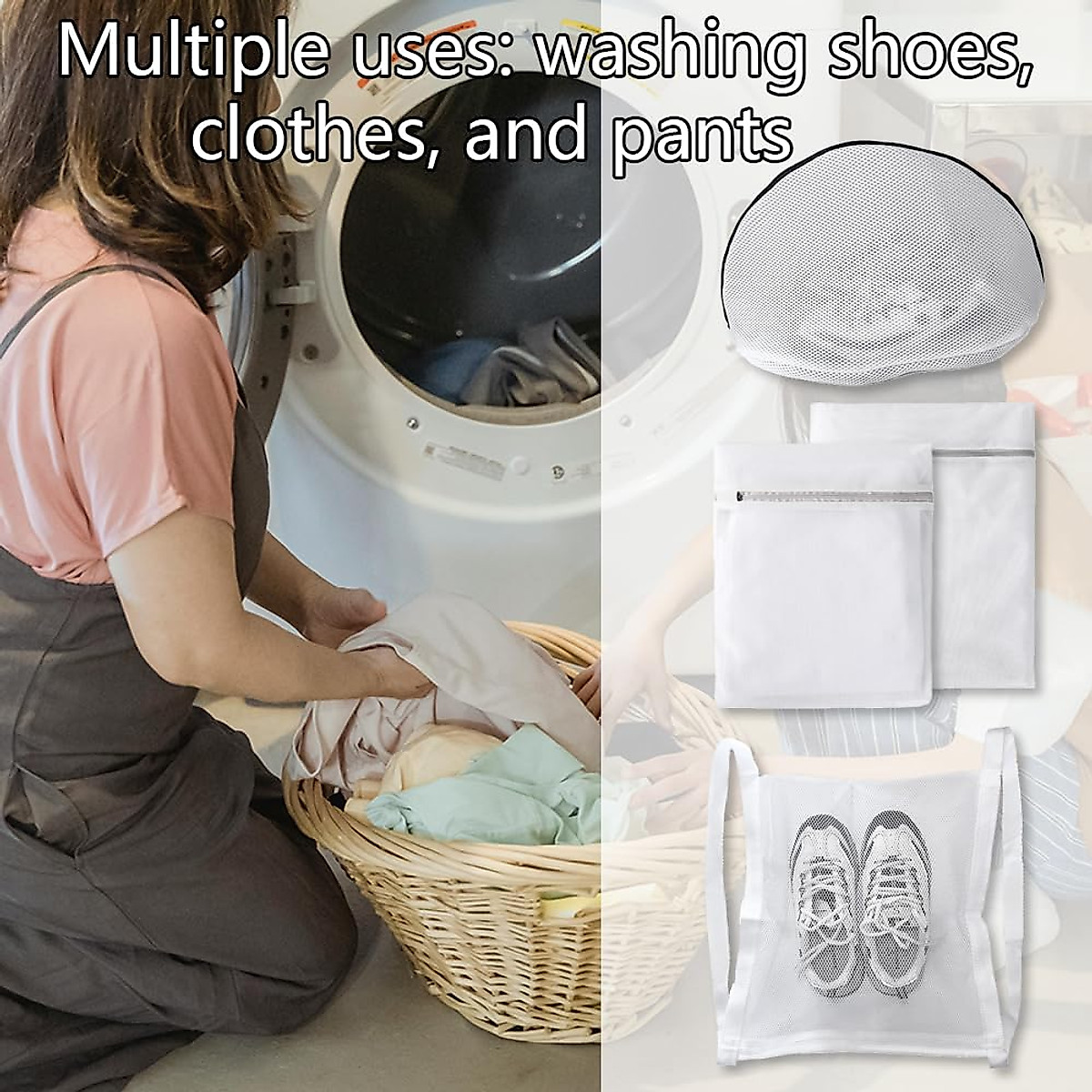 4 Set Shoe Dryer Wash Bags, Sneaker Dryer Bags Laundry Shoe Bags for Washer and Inside Dryer Door, Shoe Dryer Bag with Straps, Sneaker Laundry Net Bag for Shoes