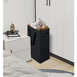 HMFULE Narrow Laundry Basket, Slim Laundry Hamper with Handle，Portable Storage Hamper 48L Foldable for Laundry Room, Dorm and Bedroom (Black)