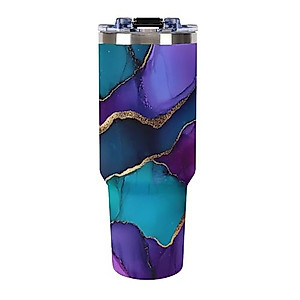 Abstract Vibrant Rainbow Ombre Insulated Tumblers with Handle Stainless Steel Coffee Mug Funny Travel Cup with Lid Straw 40oz