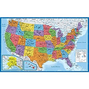 2 Pack - Laminated World Map Poster & USA Map Set - Equal Earth world map design shows continents at true relative size - US Map 18” x 29”