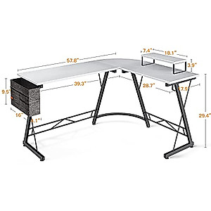 Casaottima L Shaped Desk Gaming Desk Home Office Desk Computer Desk with Round Corner, Large Monitor Stand