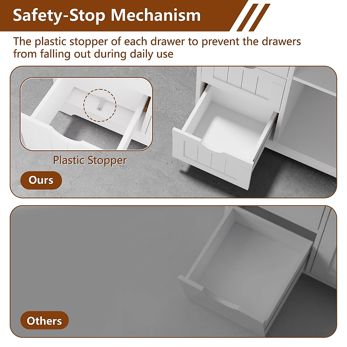 MUPATER Small Storage Cabinet Organizer with 4 Drawers and 1 Cupboard, Freestanding Compact Floor Towel Cabinet for Bathroom and Entryway, White