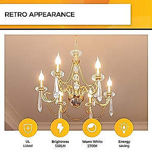 Hizashi LED Candelabra Bulbs 60 watt Equivalent 2700K Soft Warm White, Dimmable Chandelier Light Bulbs, 90+ CRI 6W 550LM, CA11 Flame Tip E12 LED Candle Bulb, UL Listed - 12 Pack