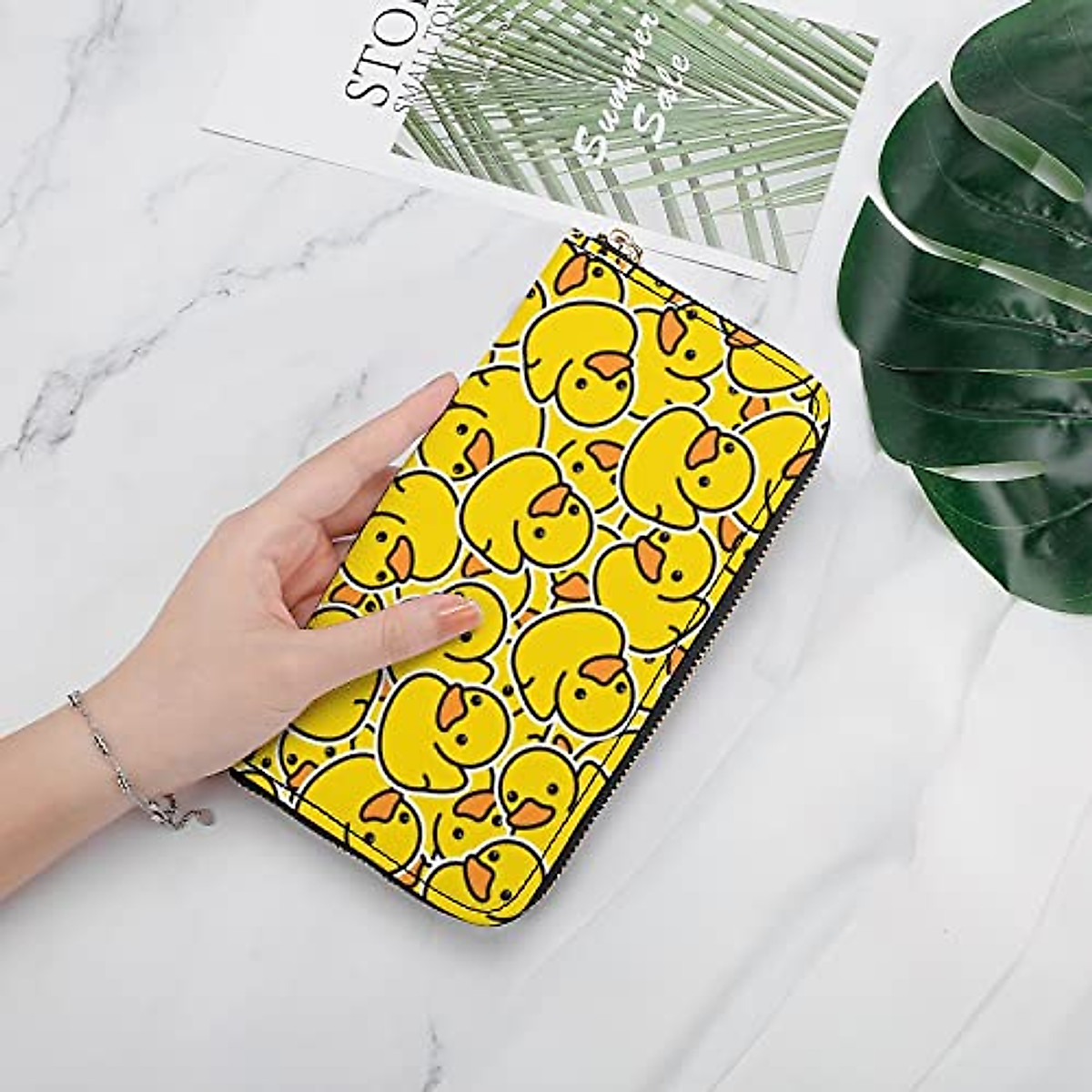 Qwalnely Cute Duck Wallet Leather Phone Money Credit Card Holder with Durable Zipper Purse Gifts for Women Girl