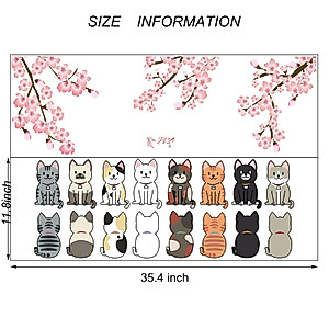 Cute Cat Wall Stickers Peel and Stick Cherry Blossom Wall Decals Kawaii Animal Nursery Wall Decor Baby Kids Bedroom Art Decoration