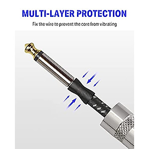 Donner Guitar Cable 10 ft, Electric Instrument Cable Bass Amp Cord for Electric Guitar Bass Amplifier Audio, 1/4" Right Angle to Straight, Black White