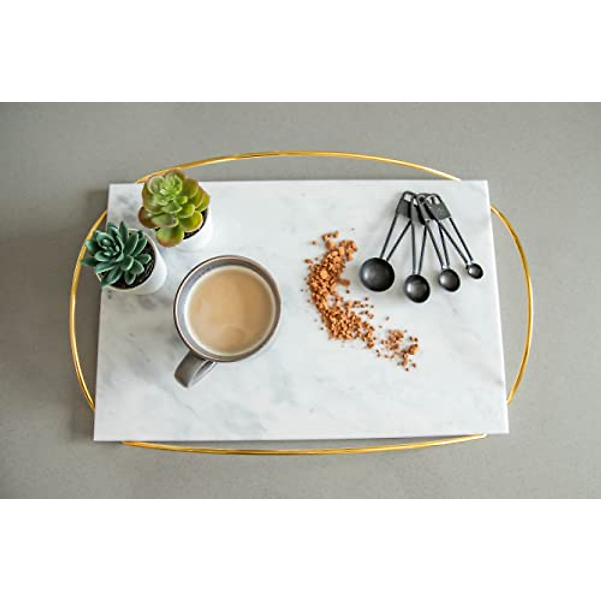 White Marble Tray - Ottoman Tray - Serving Tray with Handles - Decorative Tray - Breakfast Bed Tray - Coffee Table Tray