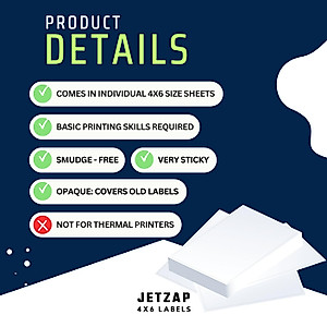 JETZAP Pre-Cut 4x6 Shipping Labels for Inkjet and Laser Printers - Just Load & Print - USPS UPS FedEx Multi-Purpose Adhesive Sticker Matte Opaque Smudge-Free Jam-Free Home Printer Compatible 120 Pack