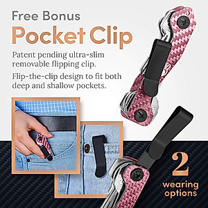 AmazinGizmo Folding Key Holder & Key Organizer Keychain - House & Car Compact Pink Slim Multi Key Chain with Pocket Clip & Carabiner - up to 12 Keys & More