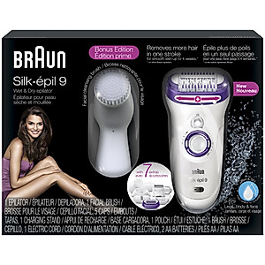 Braun Epilator Silk-epil 9 9-579, Facial Hair Removal for Women, Facial Cleansing Brush, Womens Shaver, Wet & Dry, Cordless and 7 extras