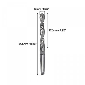 uxcell 17mm High-Speed Steel Twist Bit Extra Long Drill Bit with MT2 Morse Taper Shank, 225mm Overall Length