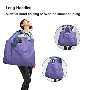 evohyah 1Pack Large Reusable Grocery Tote - 50LBS Ripstop Geometric Fashion Recycling Bag - Folding Storage - Machine Washable Nylon Bag with Zipper - Purple