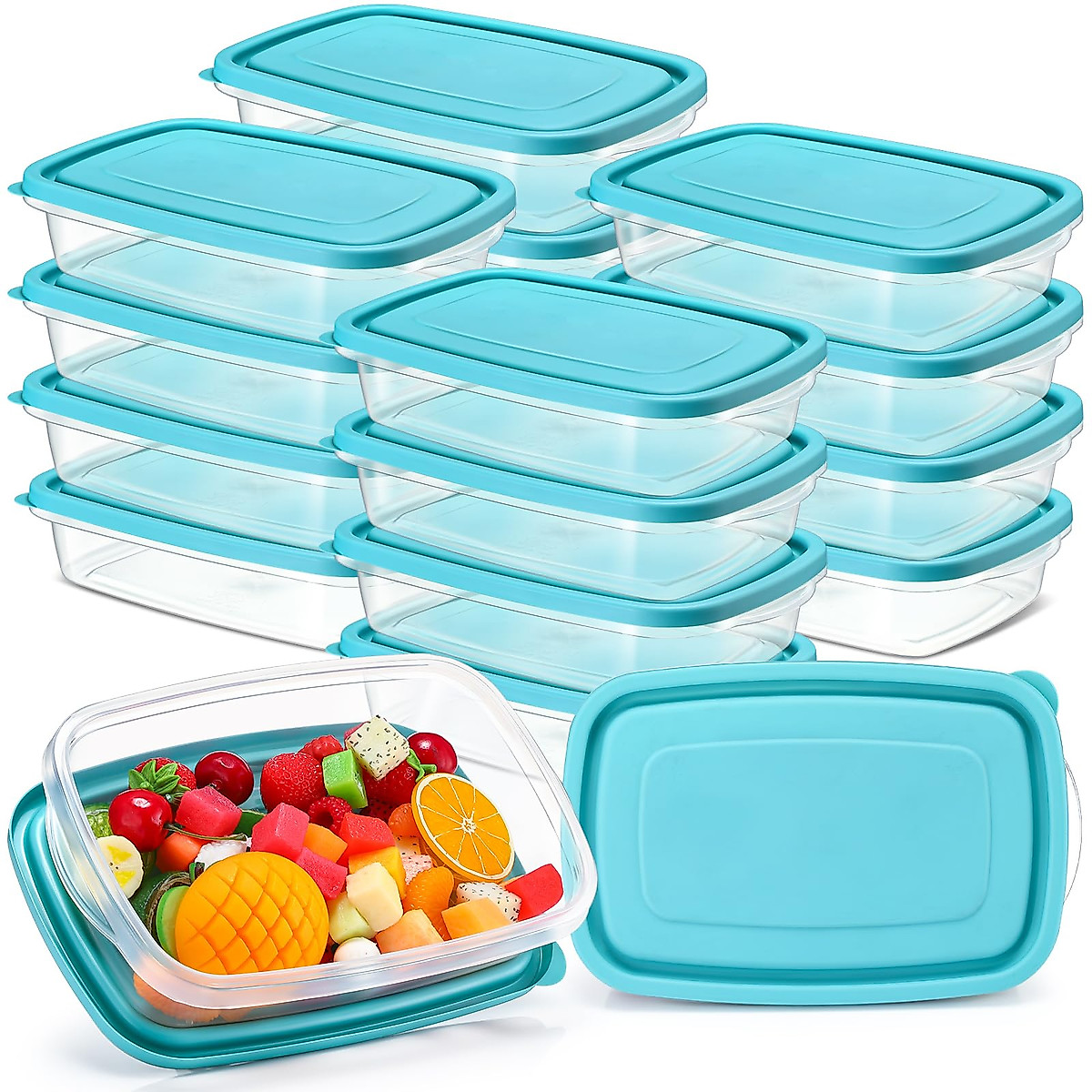 Qinyoung 18 Pcs 33 Oz/ 4 Cups Plastic Food Storage Containers with Lids Portion Box Sets with Cover Stackable Plastic Containers with Lids Microwave Freezer Dishwasher Safe(Blue)