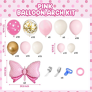 Amandir 124Pcs Pink Gold Balloon Garland Kit, Cartoon Mouse Birthday Decorations Happy Birthday Banner Cake Topper Headband Bow Foil Balloon for Girls Birthday Baby Shower Party Supplies